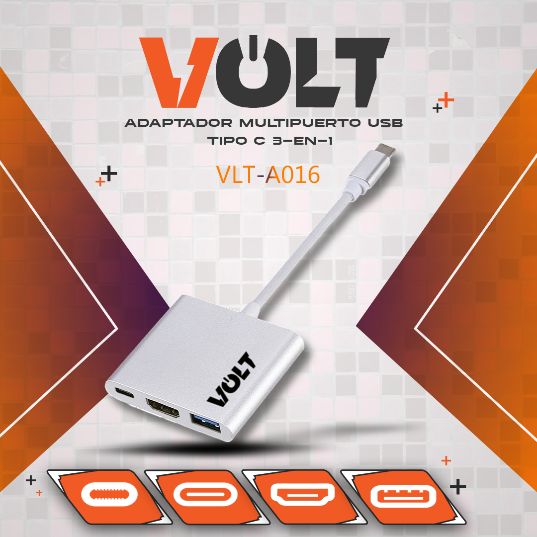 Tipo-C Multipuerto 3 en 1 (HDMI, TIPO C, USB)VLT-A016 – Volt Power